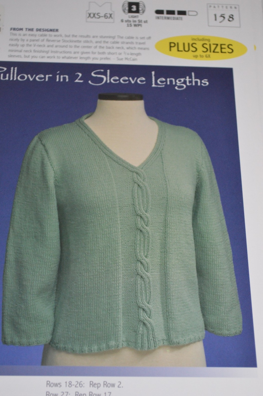 Vermont Fiber Designs 158 Cable Panel Pullover Knitting Pattern size ...