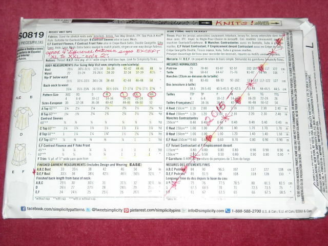 🌼 SIMPLICITY #S0819 / #1160 - LADIES SCOOP NECKLINE TOPS PATTERN XXSM ...