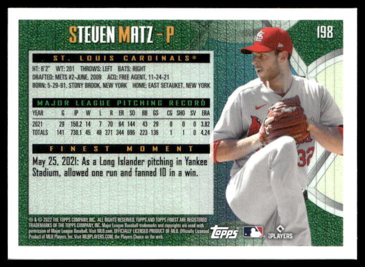 2022 Topps Finest Flashbacks Steven Matz 198 | eBay