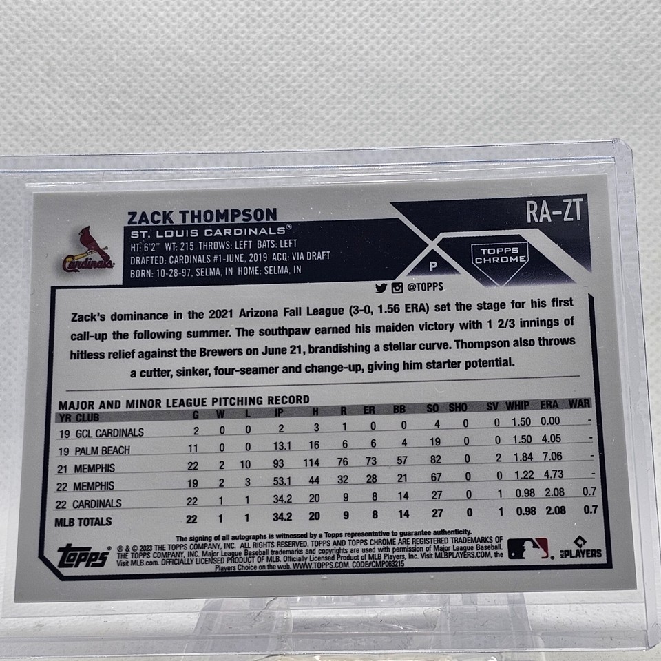 2023 Topps Chrome Update Baseball Zack Thompson RC Auto | eBay