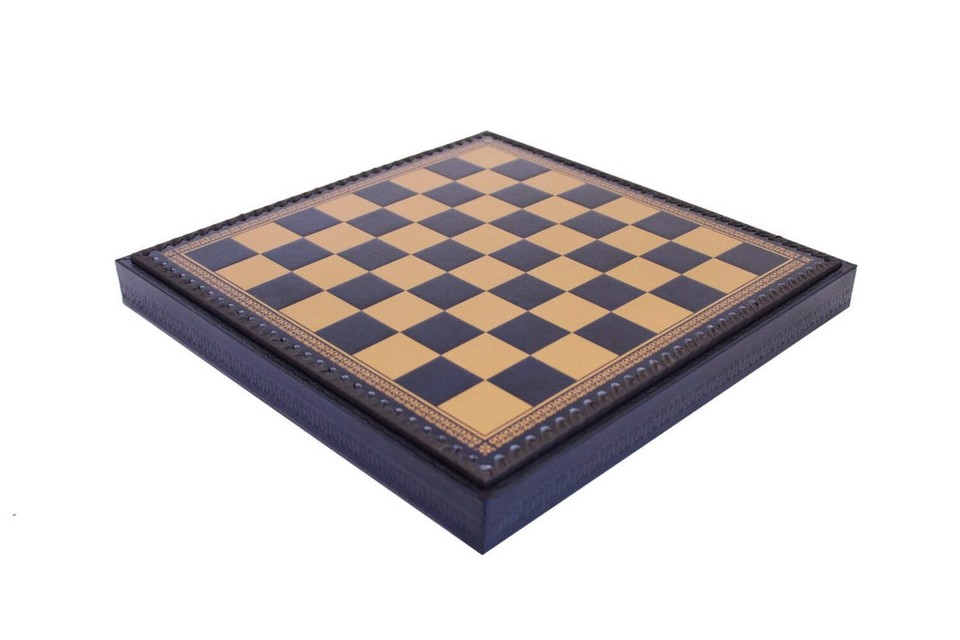 Italfama Gold/Blue Faux Leather Chess Board w/ Storage + Checkers ...
