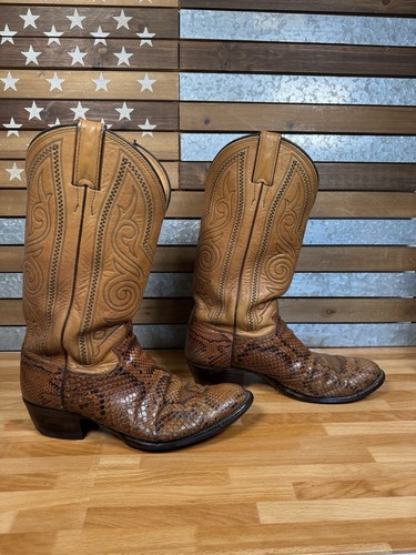 Vintage Justin 8628 Snake Python Brown Orange Cowboy Boots Mens Size 8 ...