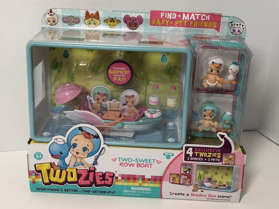 TWOZIES TWO SWEET ROW BOAT WITH EXCLUSIVE TWOZIES 2 BABIES & 2 PETS NEW ...