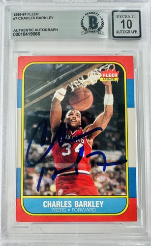 CHARLES BARKLEY SIGNED 1986-87 FLEER ROOKIE RC CARD AUTOGRAPH J66 76ERS ...