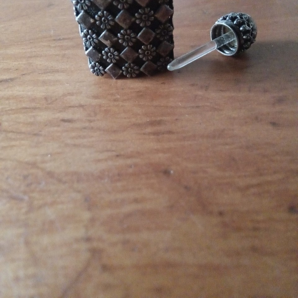 1920's Black Amethyst Perfume Bottle W/ Silver Overlay & Turqouis ...