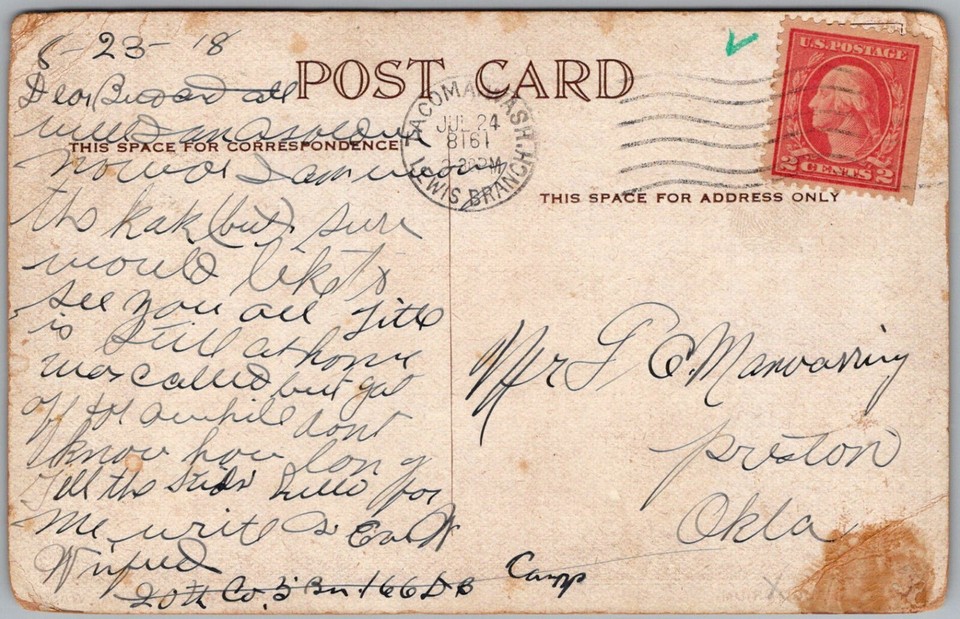 Postcard Camp Lewis; Tacoma, Washington; Y.M. C. A. Auditorium 1918 Dz ...