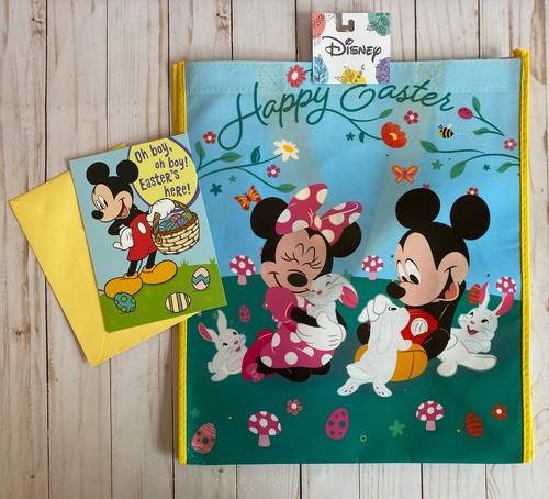 Mickey Minnie Mouse Easter Bunnies Disney Reusable Tote Gift Bag + Card ...