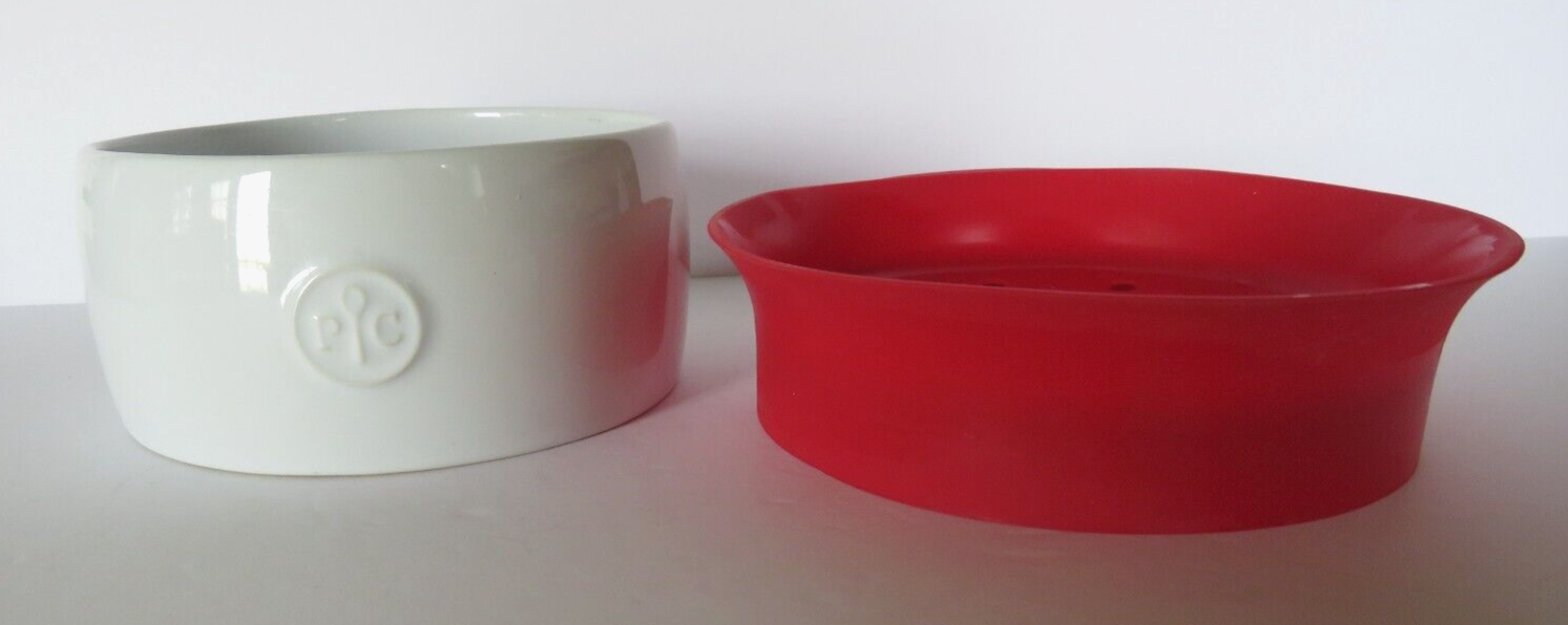 Pampered Chef Microwave Pasta Cooker Red Silicone Lid White Ceramic ...