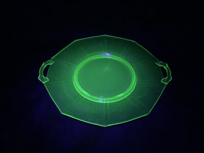 Uranium Green Depression Glass Octagon Platter Serving Plate Trey With ...