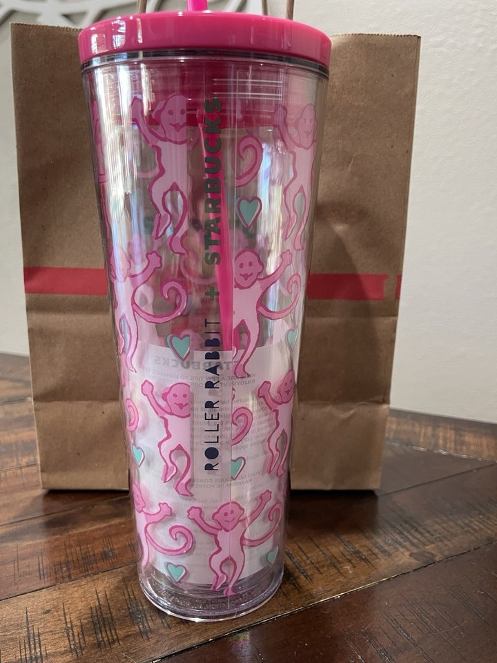 Starbucks x Roller Rabbit Pink Clear Monkey Tumbler Cup Limited | eBay