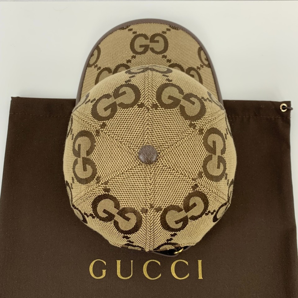 Gucci GG Monogram Jumbo Jacquard Canvas Baseball Cap Hat Beige Size M ...