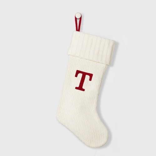 Letter T Knit Monogram Stocking Wondershop White Holiday Initial Xmas ...