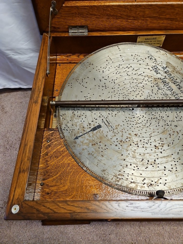Antique STELLA Table Top Disc Music Box Player w/ 17.25" Anniversary ...