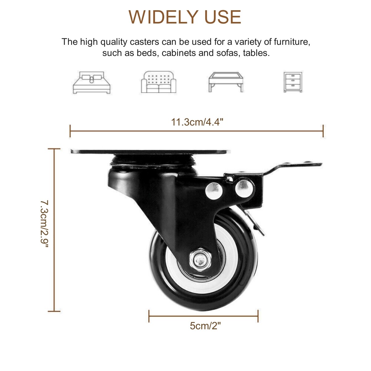 4 X Heavy Duty 75mm 100mm 125mm Swivel Castor Wheels Furniture Trolley ...