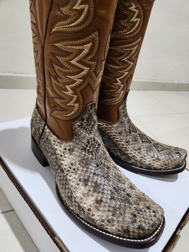 Western Rattlesnake Boots MEDIUM Square toe 11.5 Brown Natural Please ...