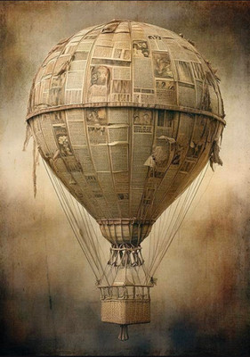Steampunk Newspaper Hot Air Balloon Vintage Art Print 24x36" | eBay