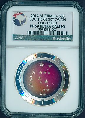 2014 1Oz Silver Domed Constellation Orion $5 Coin NGC PF69 SOUTHERN SKY ...