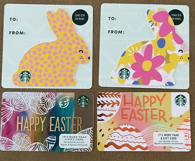 NEW 4 STARBUCKS EASTER COFFEE GIFT CARDS DIE CUT EASTER BUNNY EGGS FREE ...