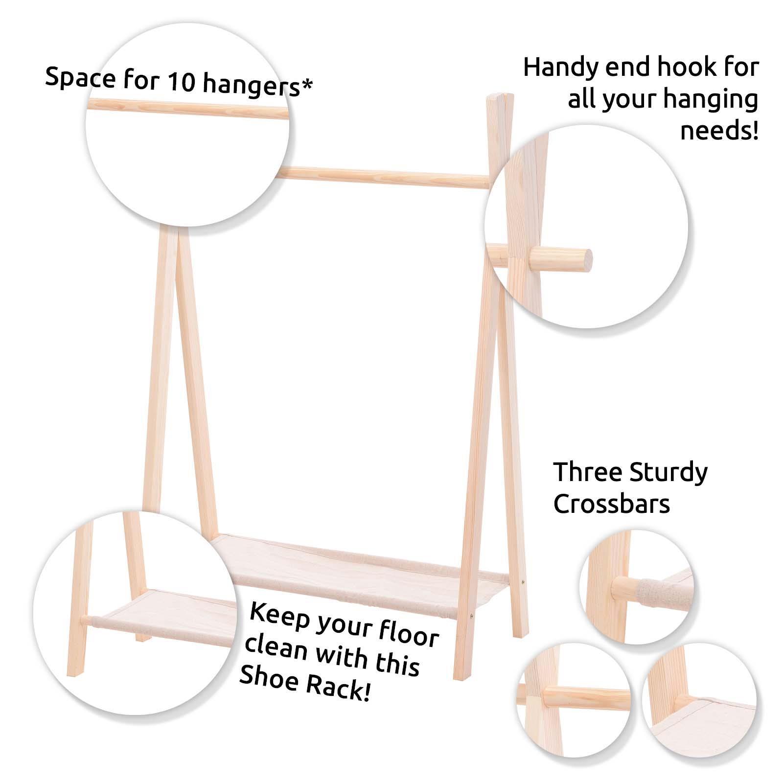 Childrens Clothes Rail Coat Rack Kids Wooden Hanging Dress Up Wardrobe ...