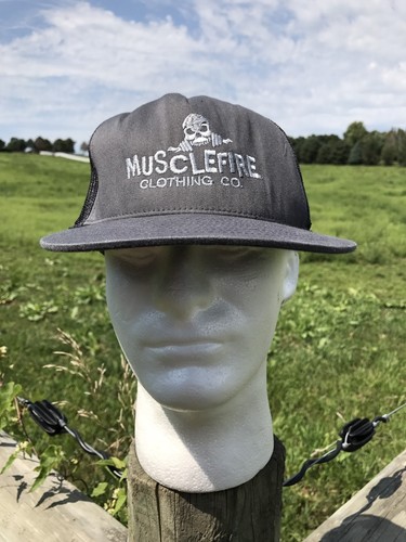 Muscle Fire Clothing Co Black Gray SnapBack Hat Cap Bodybuilder ...