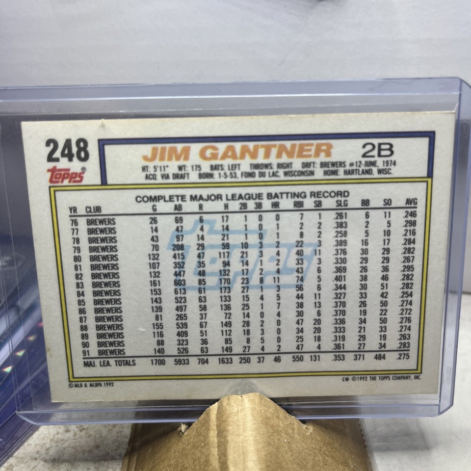 Jim Gantner Signed 1989 Topps #671 Card Milwaukee Brewers Auto In ...