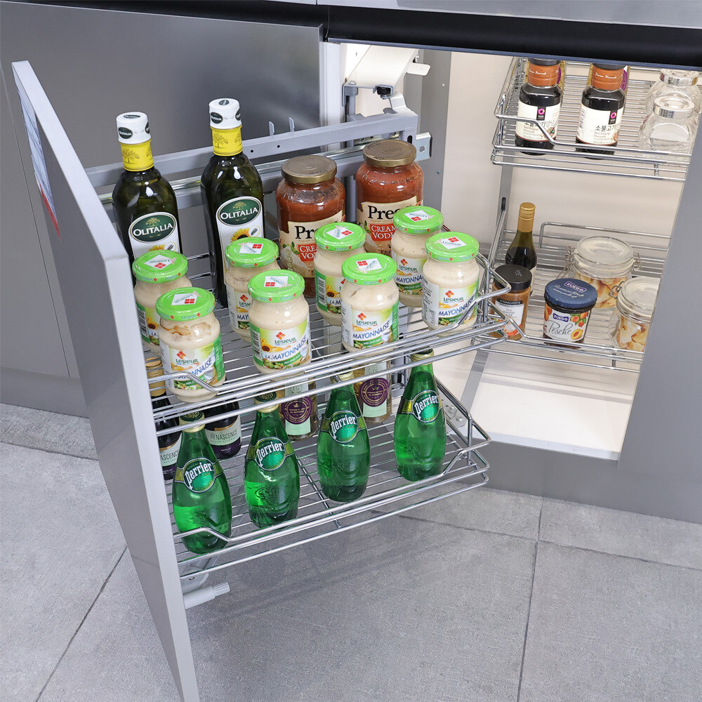 Kitchen Cabinet Corner Pull Out Basket Chrome Sofe Close Storage Unit ...