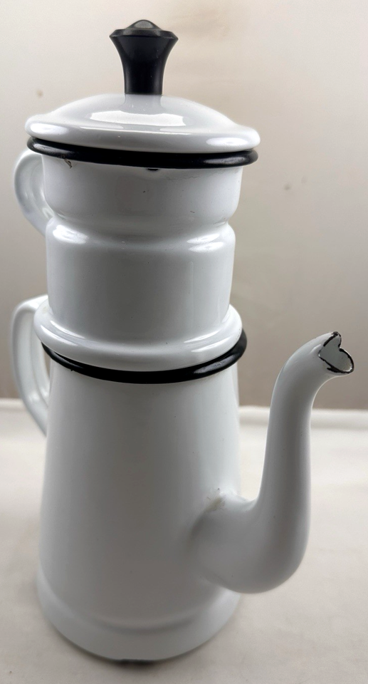 Antique White Enamelware Biggin French Drip Coffee Pot 4 PCs Made In ...