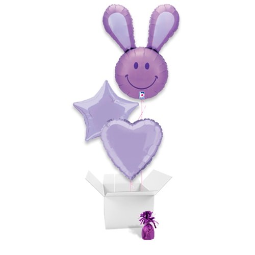 Lavender Smiley Bunny Easter Balloon Bouquet - 3 Inflated Balloons In A ...