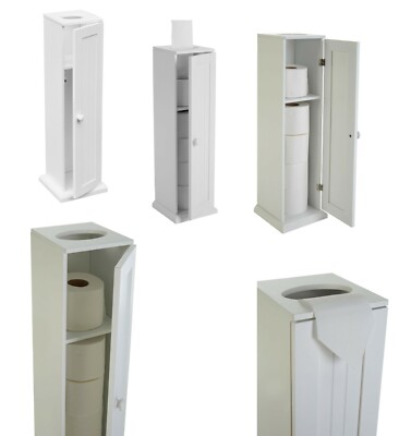 Free Standing Toilet Roll Holder With Door Storage Cabinet Bathroom ...