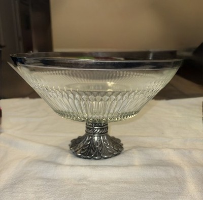 Vintage Kingston Crystal Pedestal Glass Fruit Bowl with Silver Rim | eBay