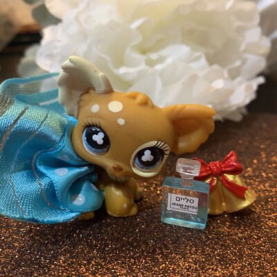 Authentic Littlest Pet Shop # 528 Brown Cream Chihuahua Blue Clover ...