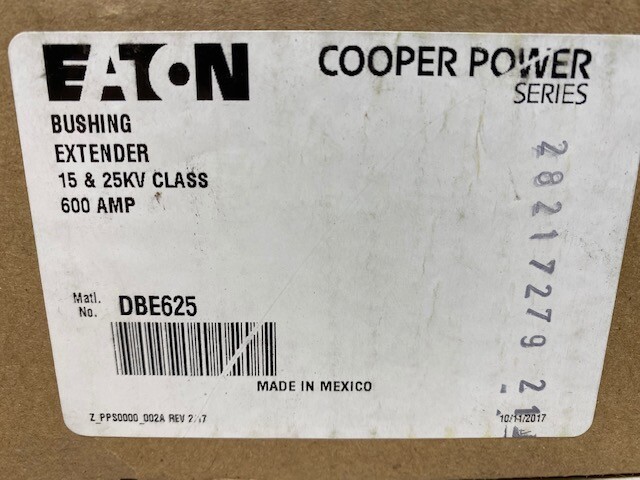 - Eaton Cooper Power DBE625 Bushing Extender 15 & 25kv 600 Amp ...