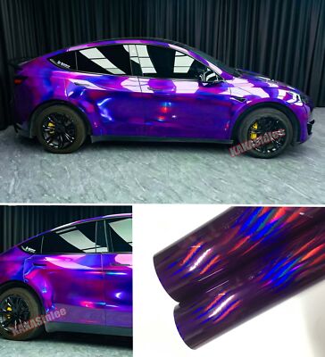 Purple Air Free Glossy Laser Chrome Chameleon Rainbow Car Vinyl Wrap ...