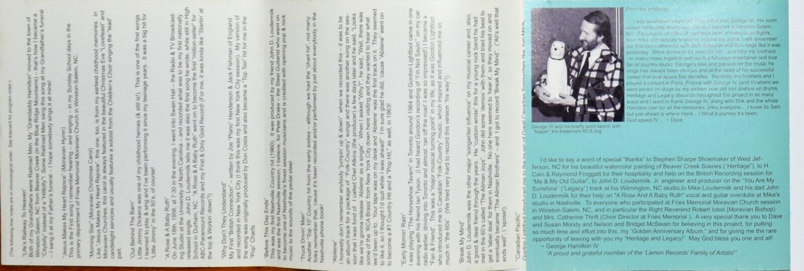 George Hamilton IV Autographed Heritage Legacy CD & Artist Shoemaker ...