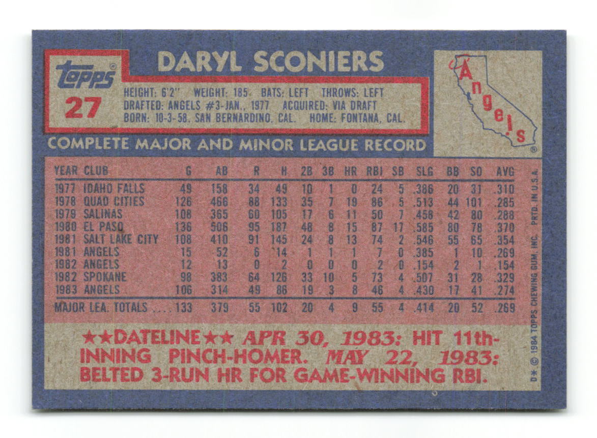 1984 Topps Daryl Sconiers #27 California Angels Baseball Card | eBay