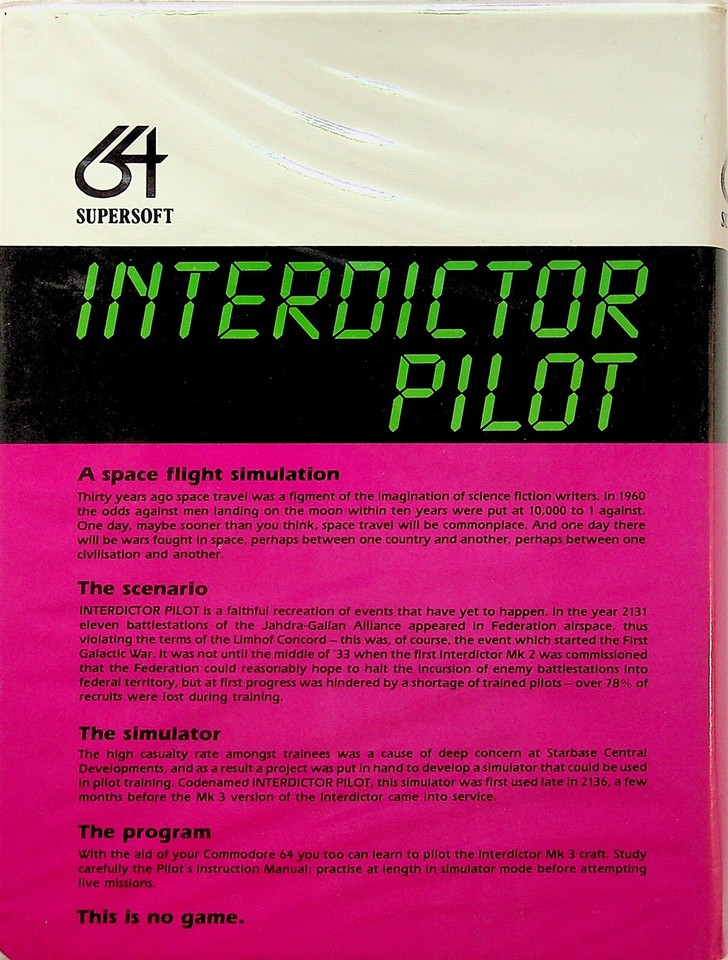 Interdictor Pilot- Commodore 64 Boxed DISK Space Flight Simulator Game (C64) | eBay