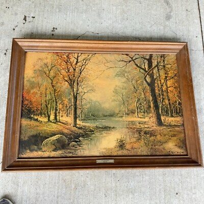 VTG Robert Wood “October Morn” Landscape LARGE Over Couch Litho Print ...