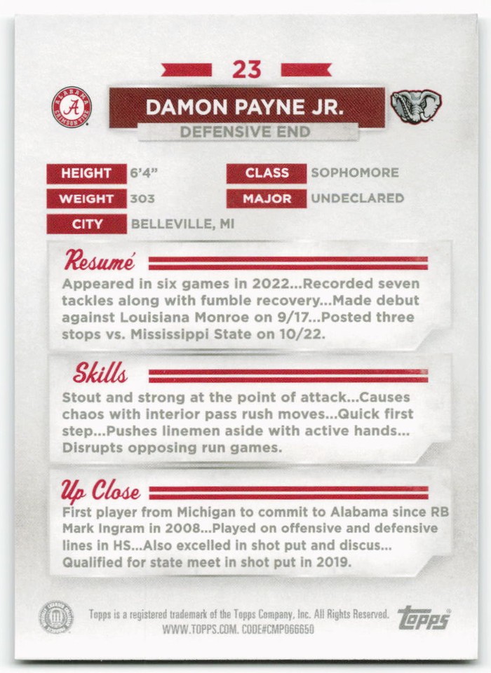 2023 Damon Payne Jr. Bowman University Alabama Crimson Tide Rainbow ...