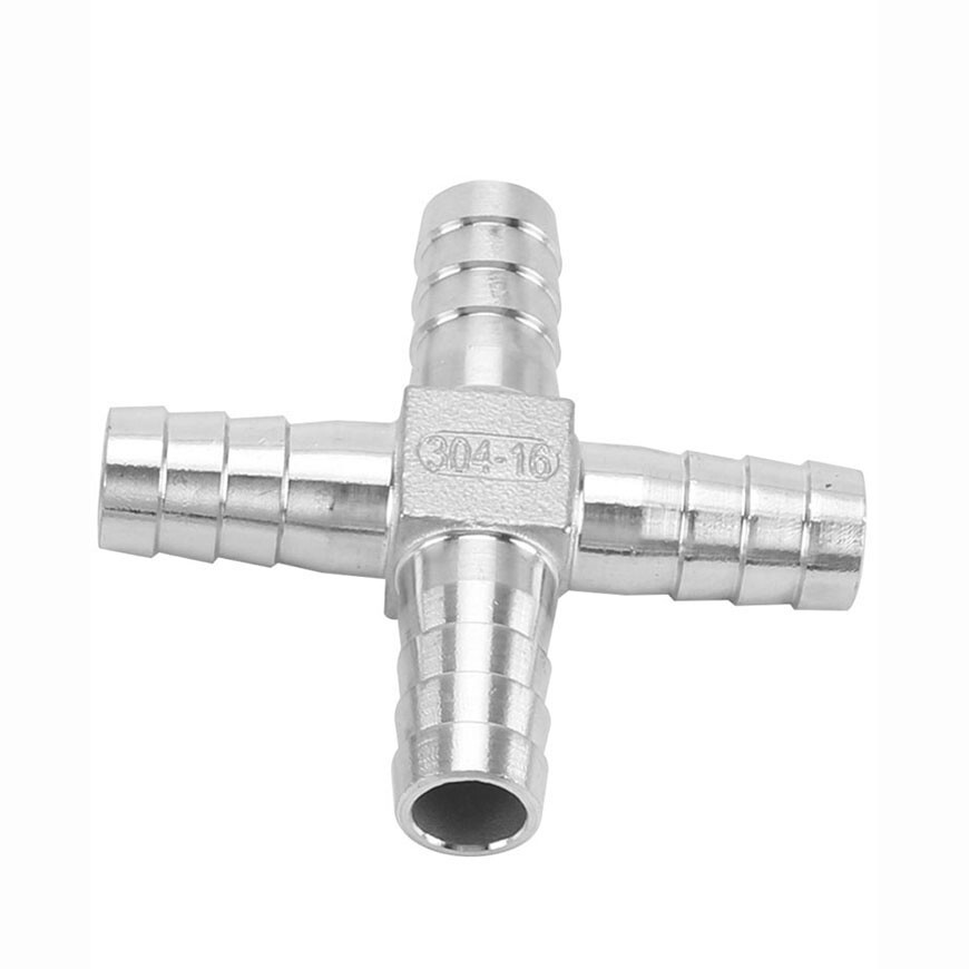 Stainless Steel Cross 4 Way Hose Joiner Barbed Connector Air Fuel Water ...