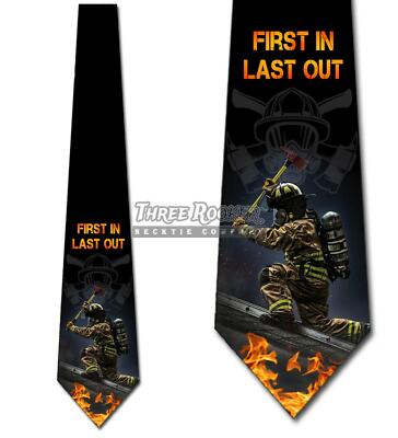 Firefighter Tie Men's Fire Rescue Necktie First In Last Out Ties NWT | eBay