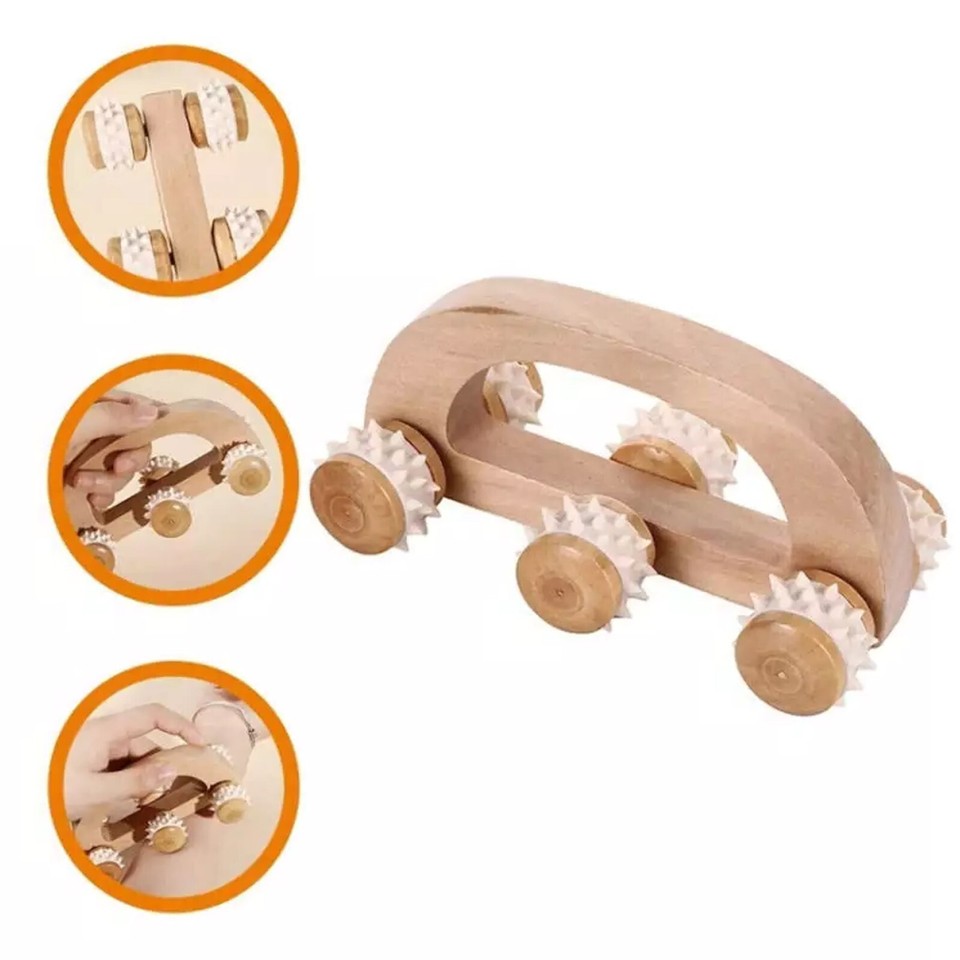 Wooden Massage Roller with 6 Spike Massager Wheels,Ergonomic Handle ...