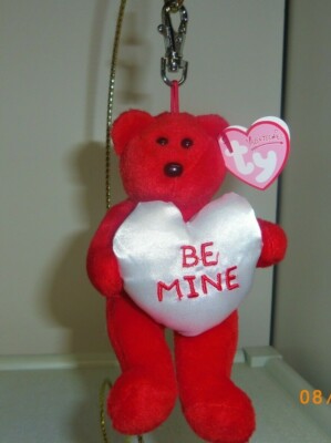Be Mine TY Beanie Baby 6" red bear key clip charm w/ white heart MWMT ...