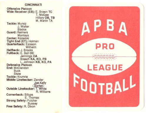 1989 APBA Football w/ XF (37 Card) Team Set - CINCINNATI BENGALS | eBay