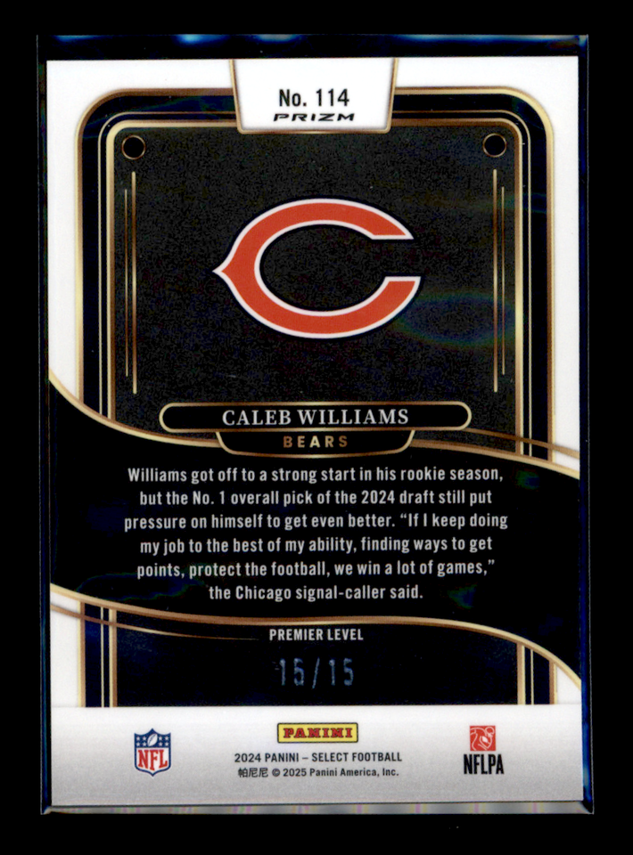 2024 Panini Select #114 Caleb Williams Pink Glitter RC Premier 15/15 ...