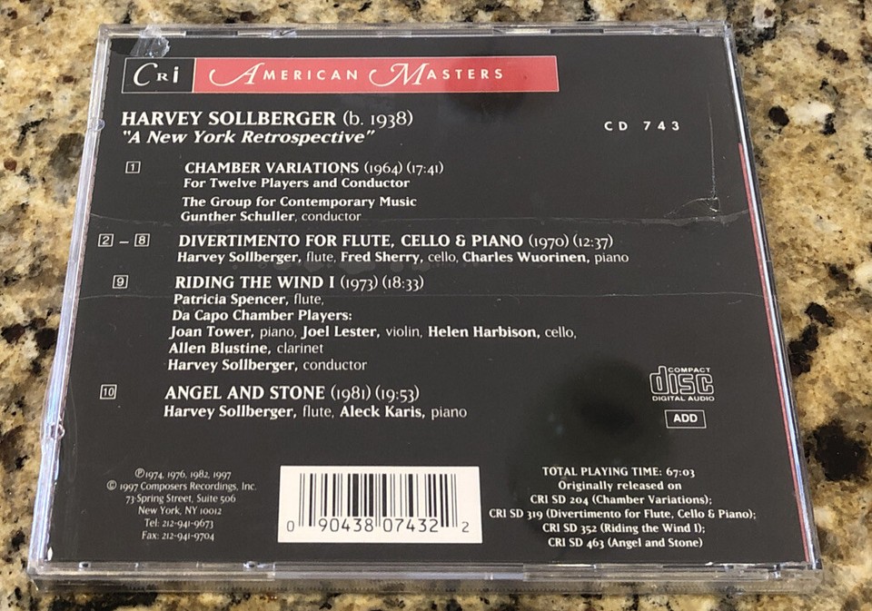 Music Of HARVEY SOLLBERGER CD. American Masters. Chamber Variations NEW ...