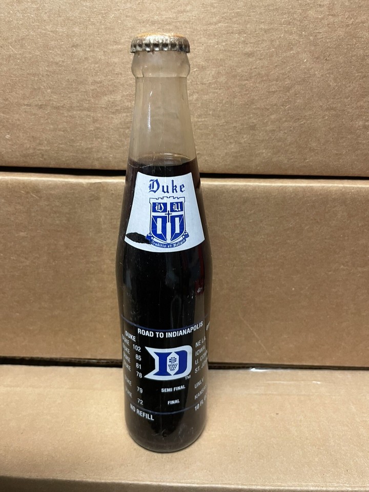 1991 Duke Coke Bottle Blue Devils Full Collectable Coca Cola NCAA ...