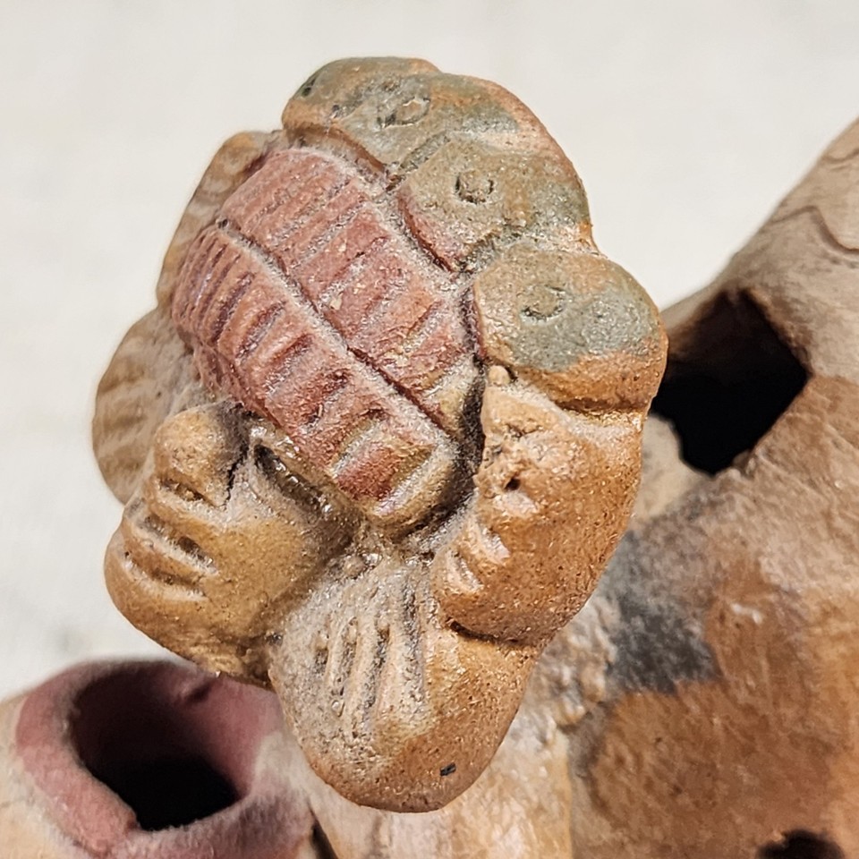 Vtg Mayan Aztec Ceremonial Smoking Pipe Warrior on Snake Pottery Clay ...