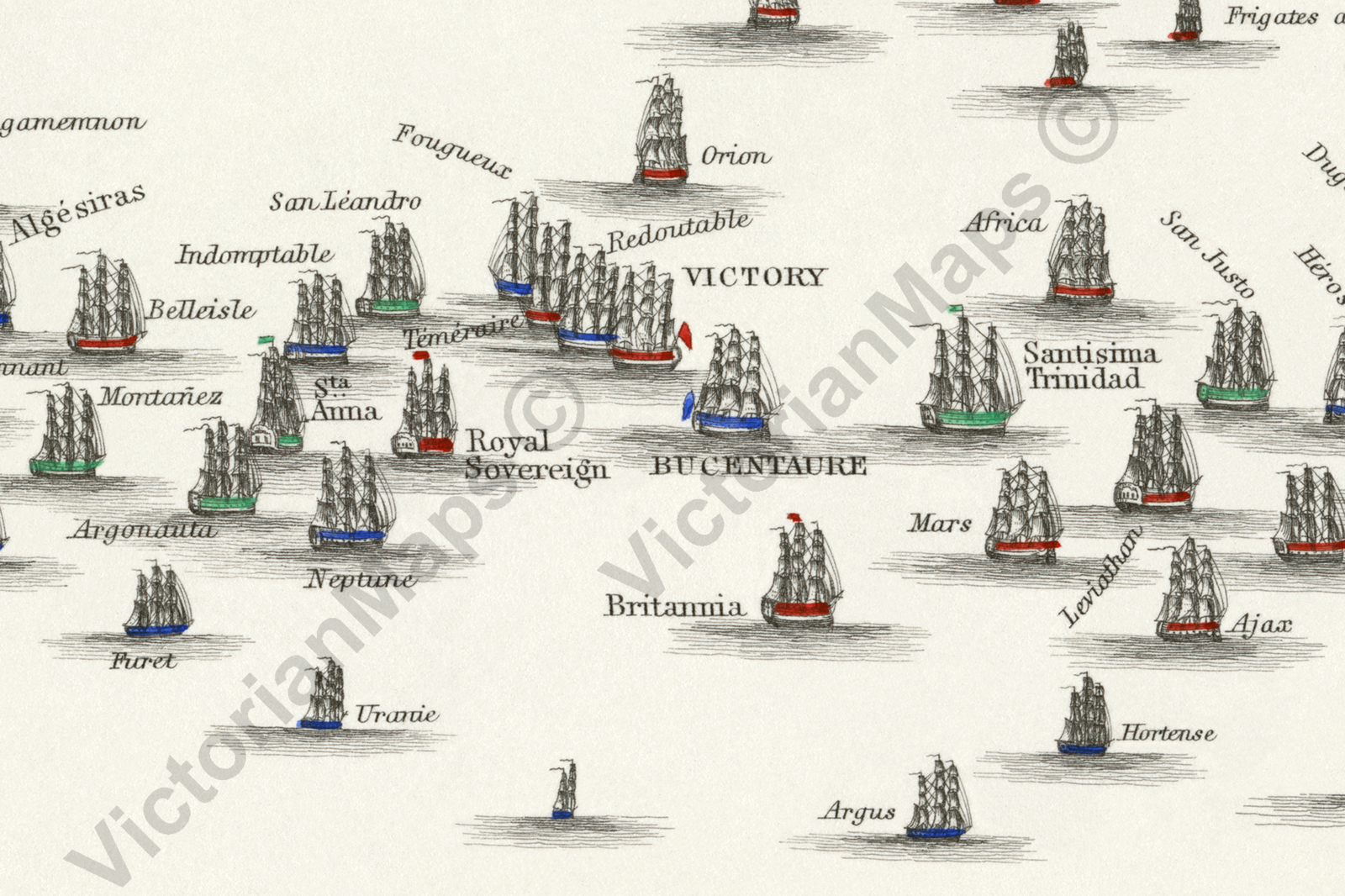 Antique map TRAFALGAR BATTLE Plan 2 Johnston 1850 wall art gift print ...