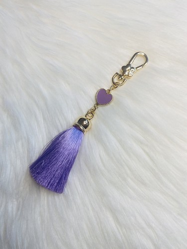Purple Heart Tassel Bag Charm Keychain Key Fob Stone Keyring Gold New ...