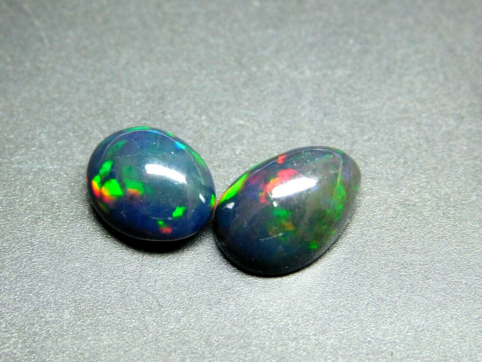 7 Carat Natural Multi Black Opal 12x10 & 14x9 MM Welo Fire Cabochon ...